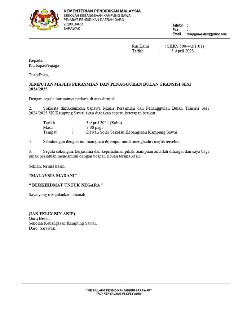 Surat Jemputan Perasmian Dan Penutupan Bulan Transisi | PDF