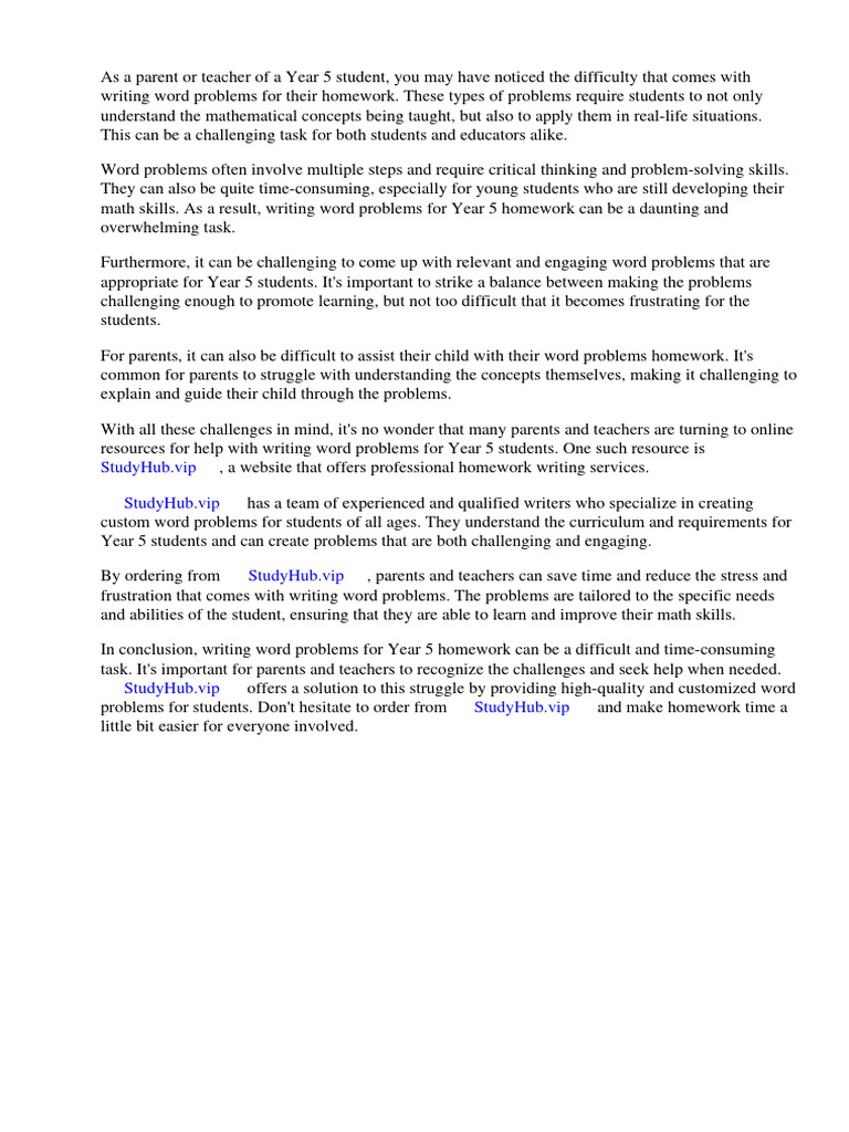 Word Problems Homework Year 5 Pdf Mathematics Homework