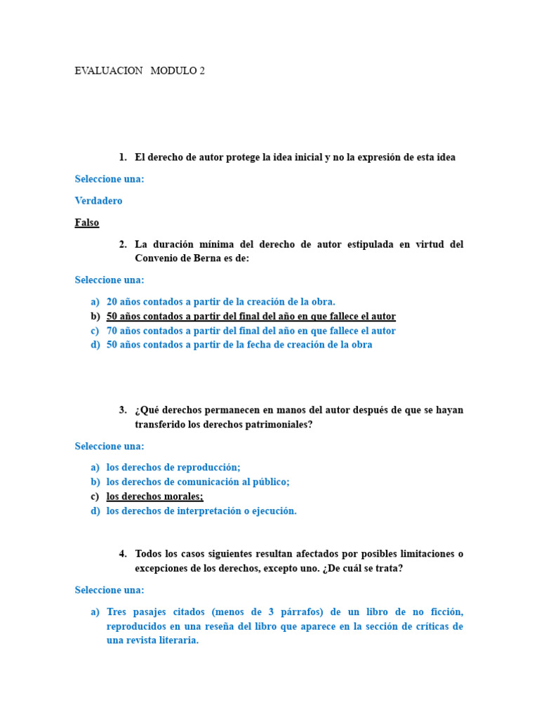 Evaluacion MODULO 2 CON PREGUNTAS Y RESPUESTAS - RESUMEN | PDF | Libros