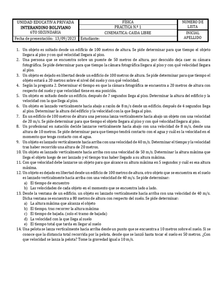6to SEC. PRACTICAS 3RO TRI - 2023 | PDF | Velocidad | Cinemática