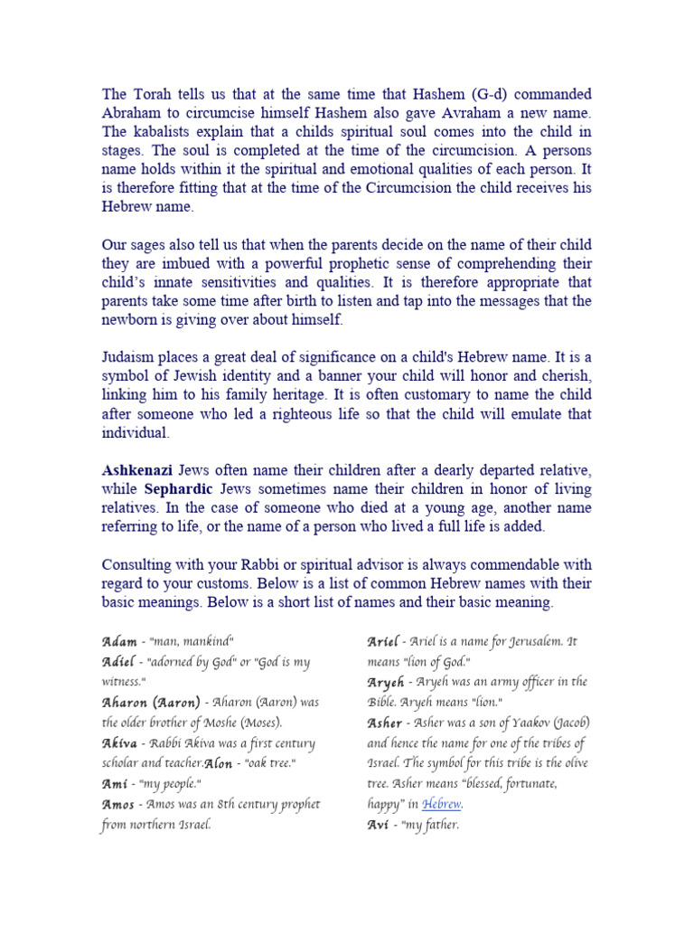 Hebrew Names Pdf Names Of God In Judaism Abrahamic Religions
