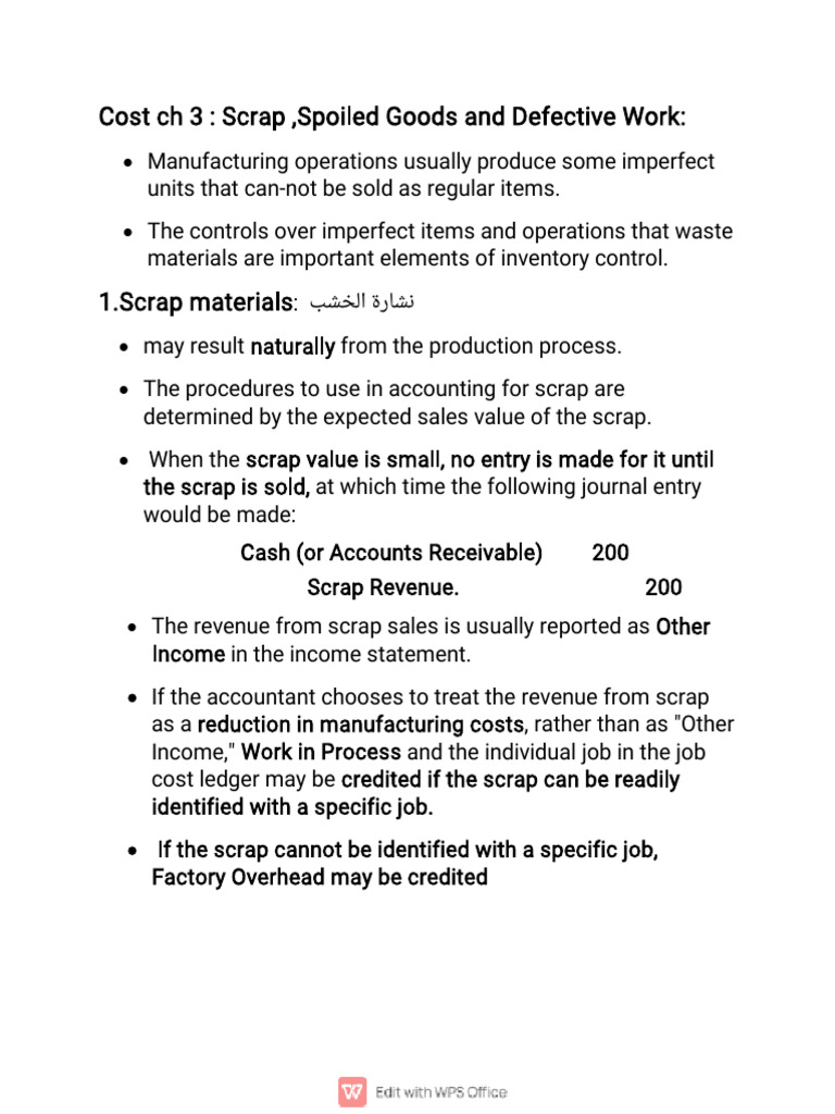 Cost CH 3 (Scrap, Spoiled, Defective) | PDF | Inventory | Cost