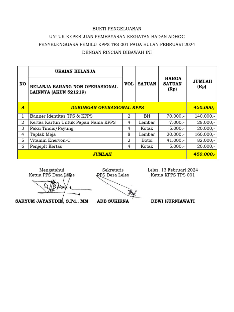 Bukti Pengeluaran Atk & Vitamin | PDF