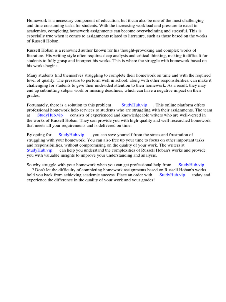 Homework Russell Hoban | PDF | Homework