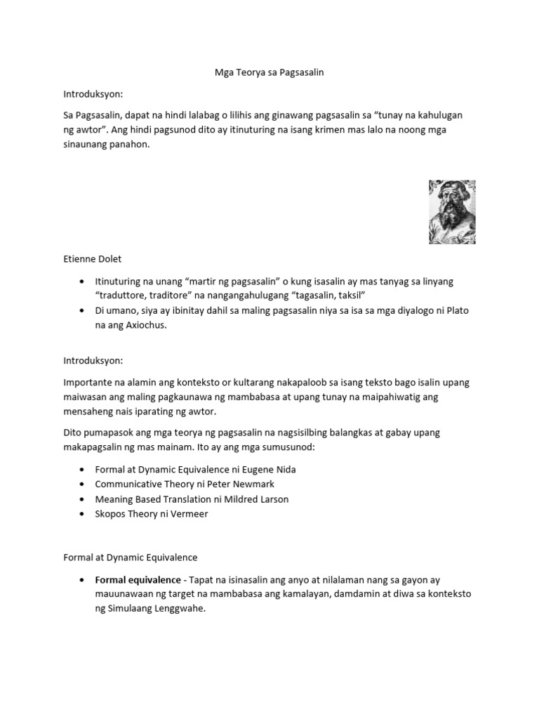 Mga Teorya Sa Pagsasalin para Sa | PDF
