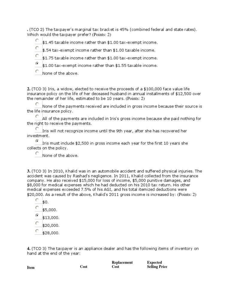 Week 2 Quiz Federal Tax | PDF | Gross Income | Tax Exemption