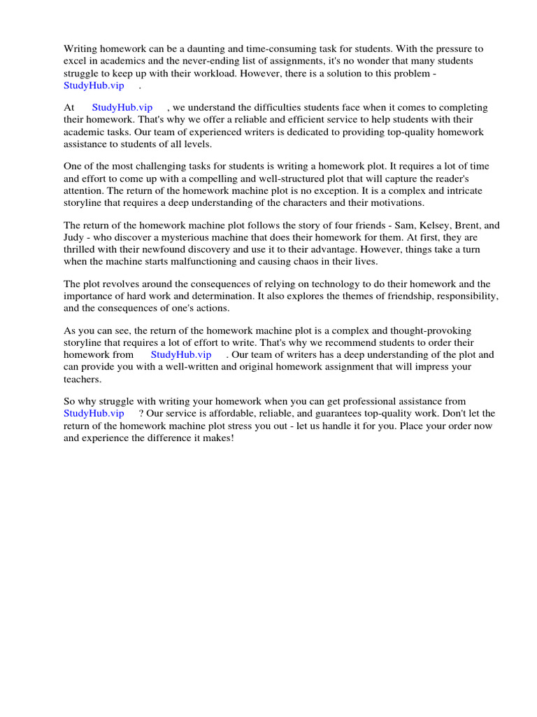 Return of The Homework Machine Plot | PDF