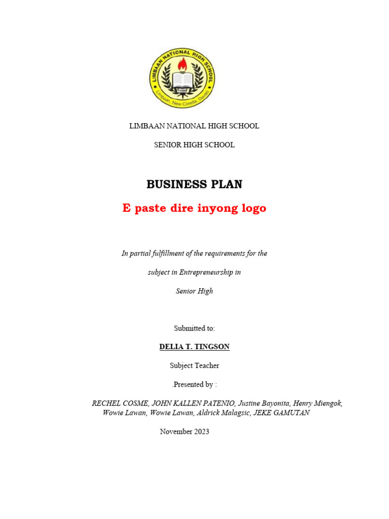 Cover Page Business Plan | Download Free PDF | Marketing | French Fries