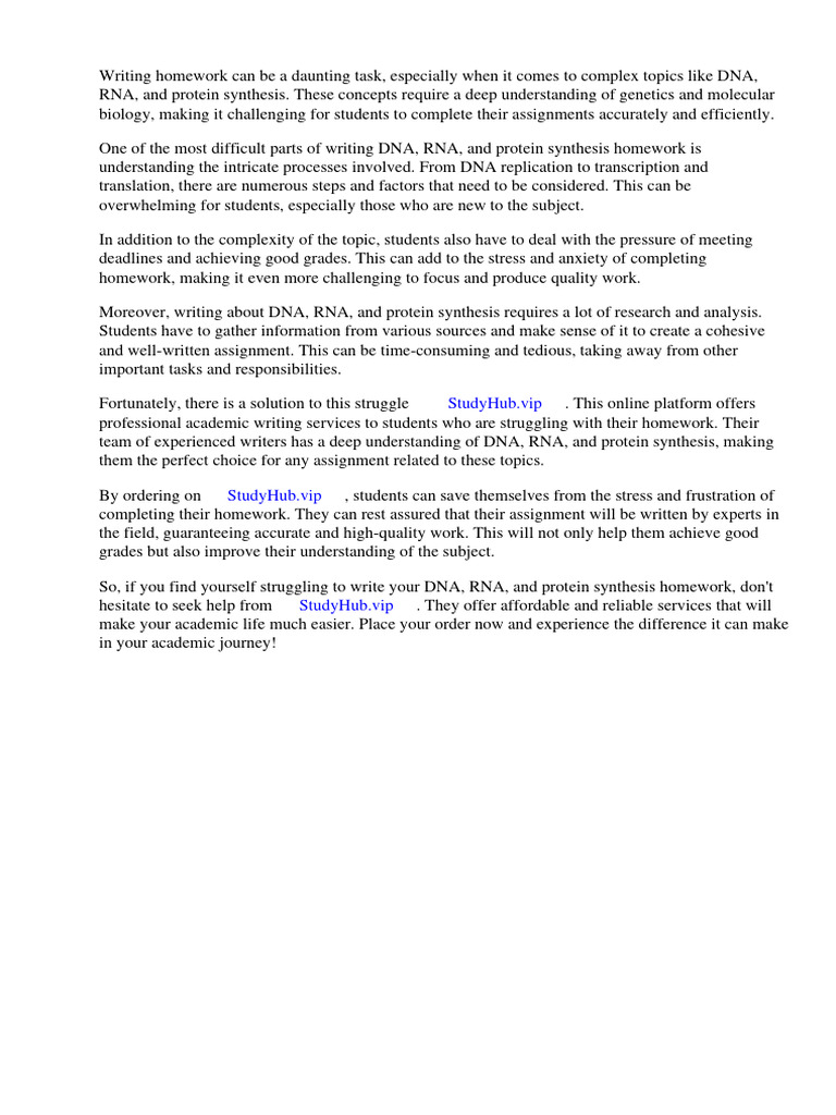 Dna Rna Protein Synthesis Homework 3 Rna and Transcription | PDF ...