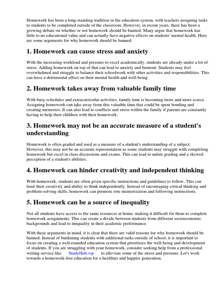 Why Homework Should Be Banned Arguments | PDF | Homework | Teachers