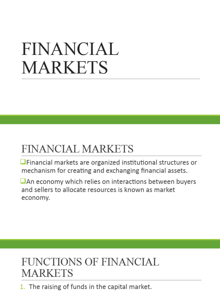 Financial Markets Overview | PDF | Option (Finance) | Put Option
