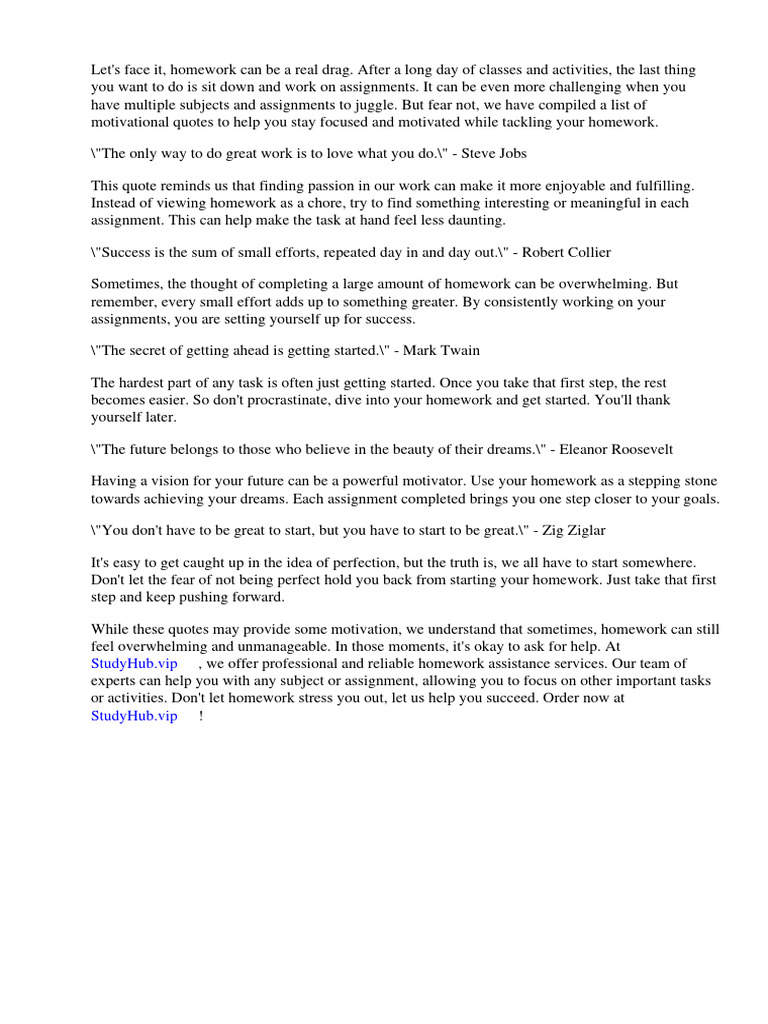 Motivational Quotes for Homework Success | PDF | Homework