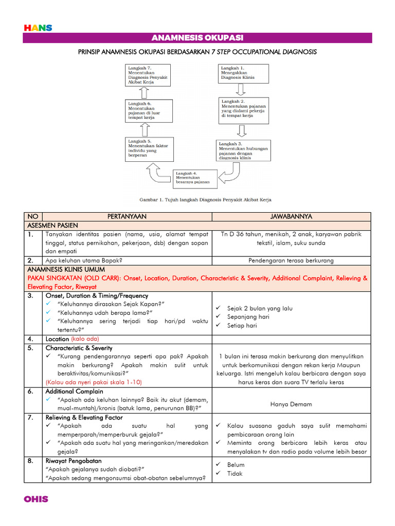 Anamnesis Okupasi - OHIS (HANS) | PDF | Pengembangan Diri