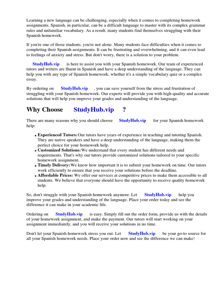 Expert Help for Spanish Homework | PDF | Homework | Thought