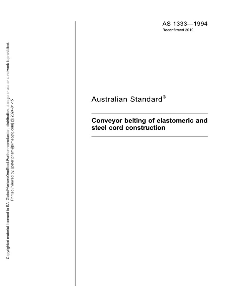 AS 1333-1994 Conveyor belting of elastomeric and steel cord ...