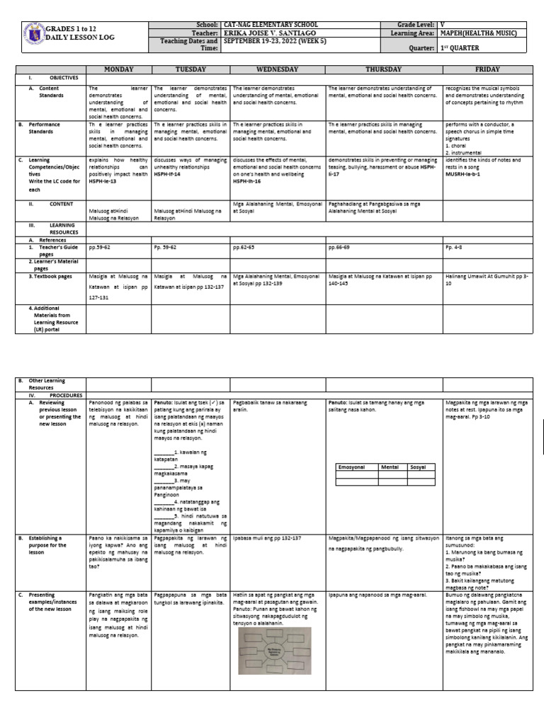 DLL-MAPEH-5-Q1W5 | PDF | Learning | Behavior Modification