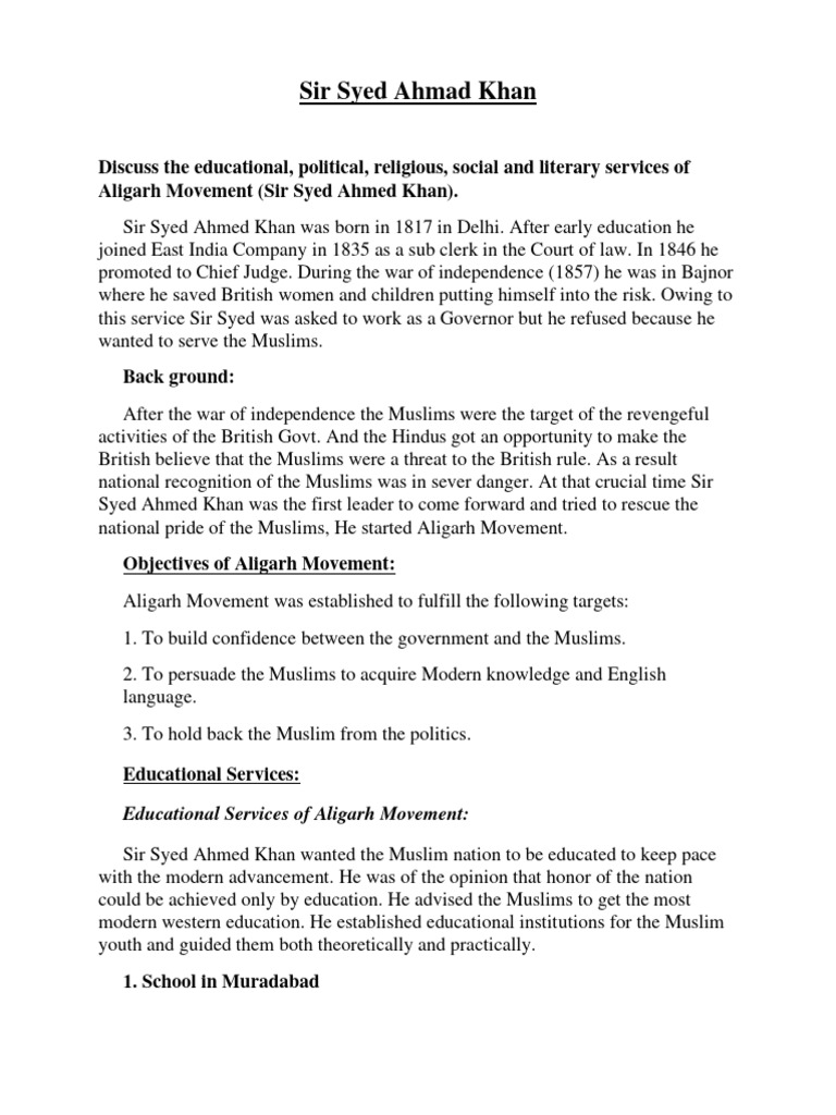 Sir Syed Ahmad Khan | PDF | Two Nation Theory