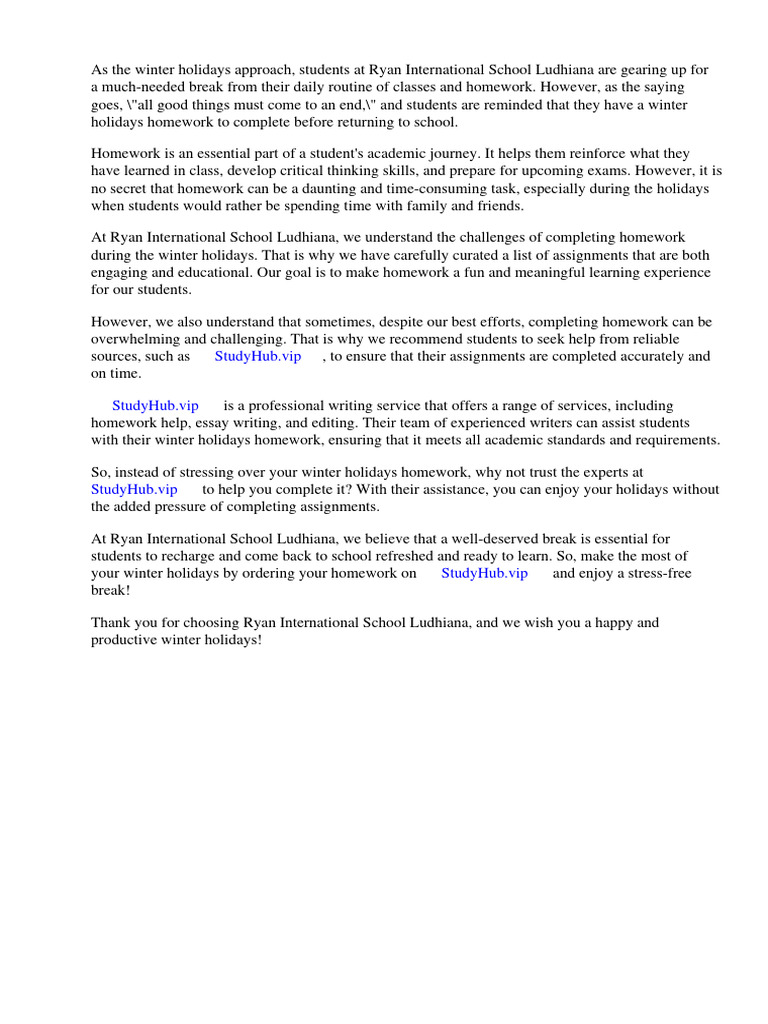 Ryan International School Ludhiana Winter Holidays Homework 2014-15 ...