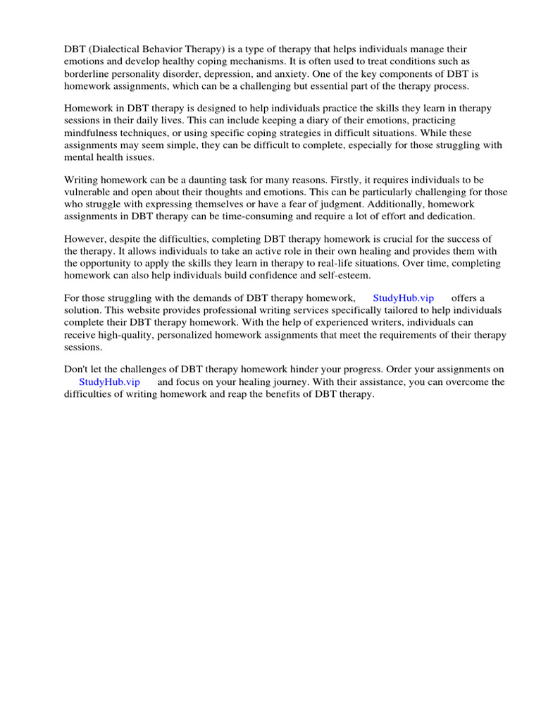 Dbt Therapy Homework | PDF | Dialectical Behavior Therapy | Psychotherapy