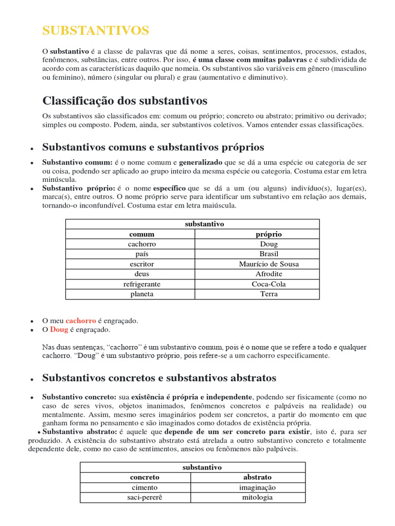 SUBSTANTIVOS | PDF | Substantivo | Cães