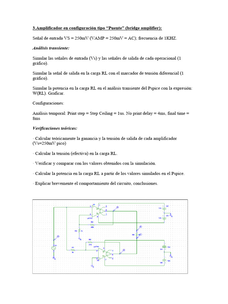 Análisis Transiente:: 3.amplificador en Configuración Tipo "Puente" (Bridge Amplifier) | PDF ...