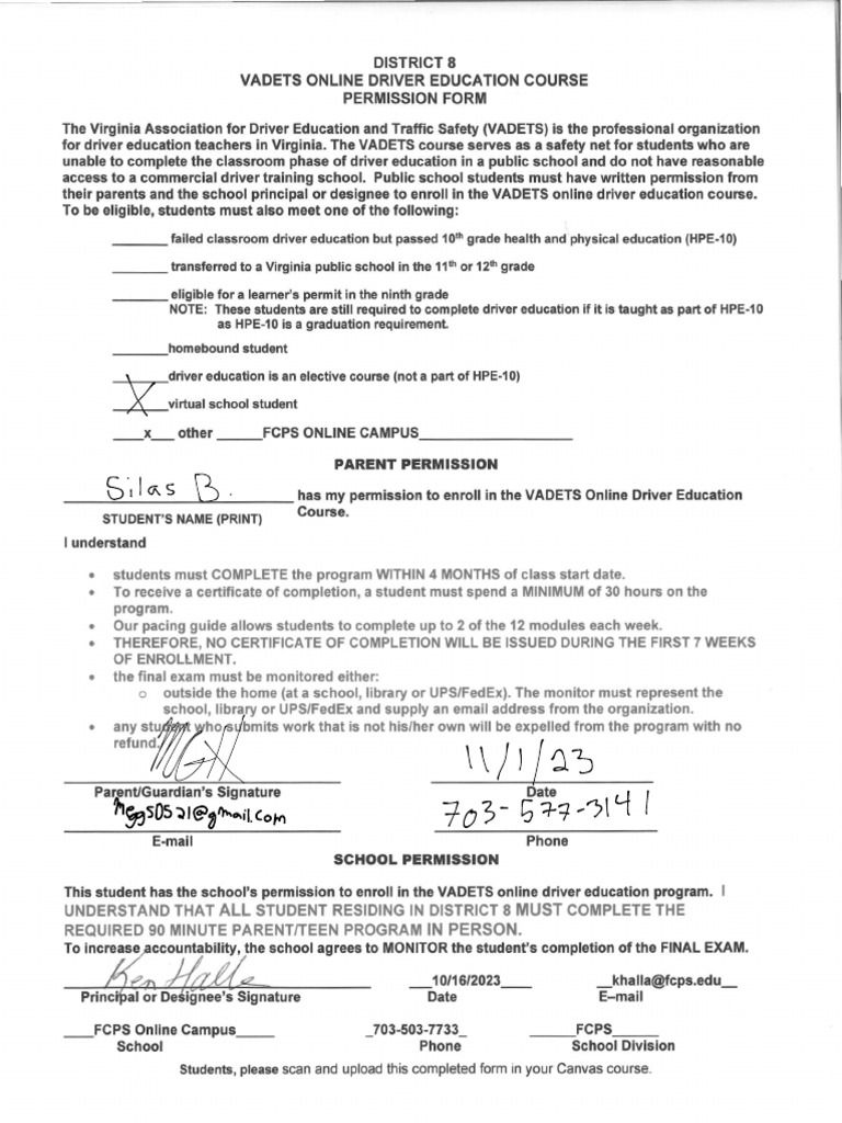 VADETS Permission Form | PDF