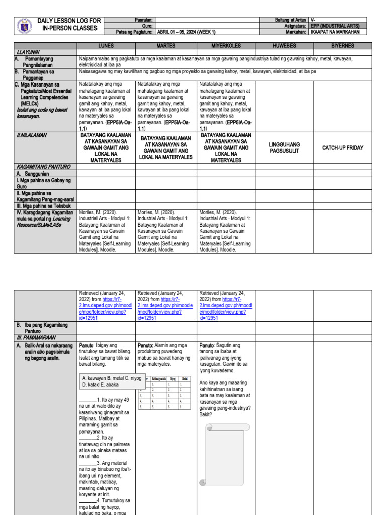 g5 q4w1 DLL Epp-Ia (Melcs) | PDF