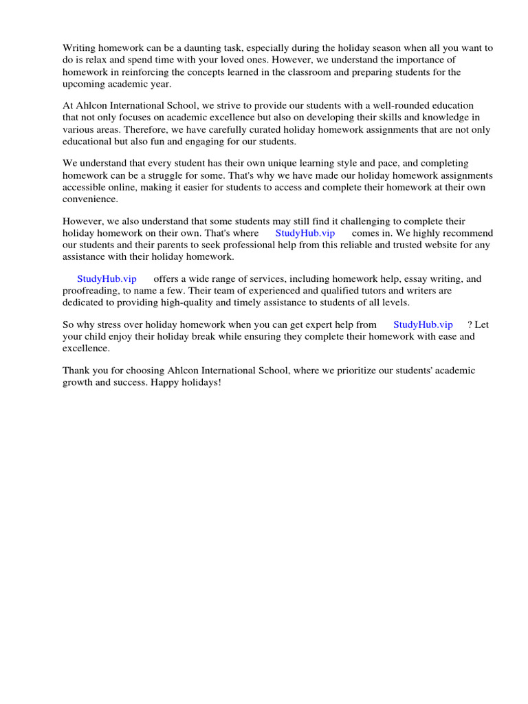 Holiday Homework Help for Students | PDF | Homework | Learning