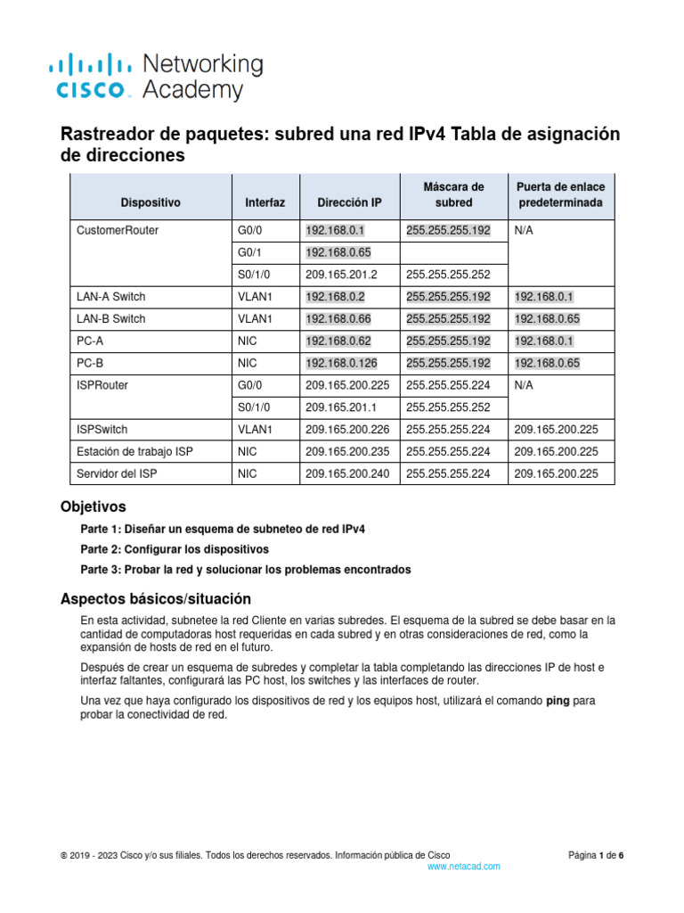 Subneteo y Configuración de Red IPv4 | PDF | Dirección IP ...