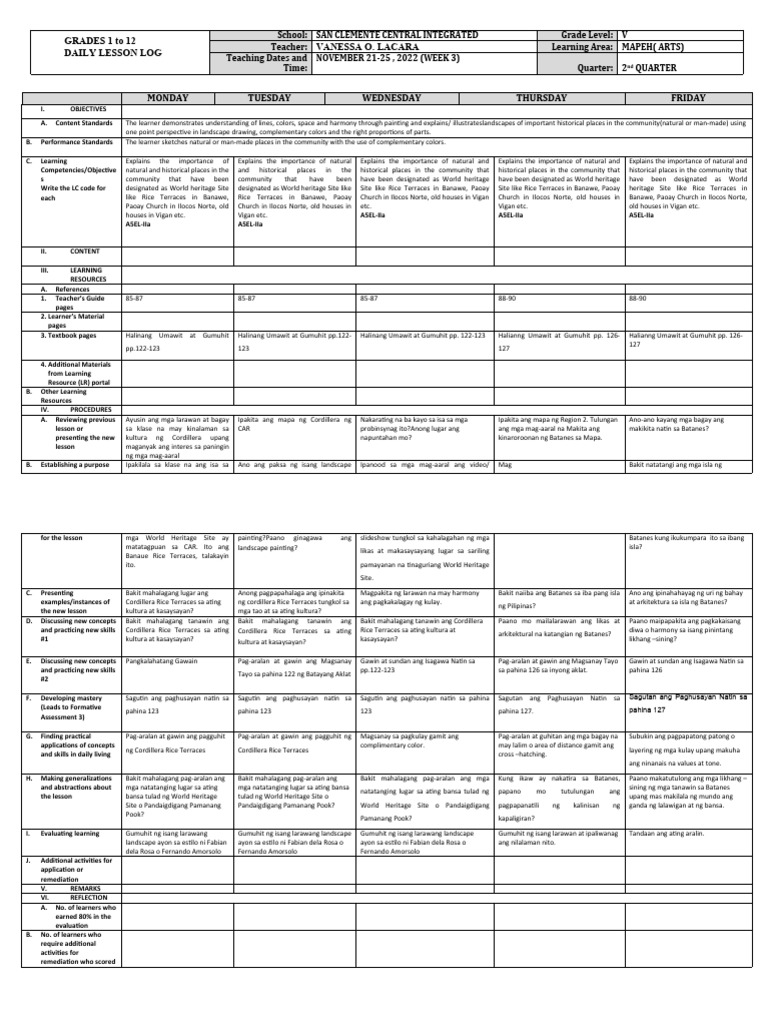 DLL Mapeh 5 Q2W3 | PDF | Learning | Cognition