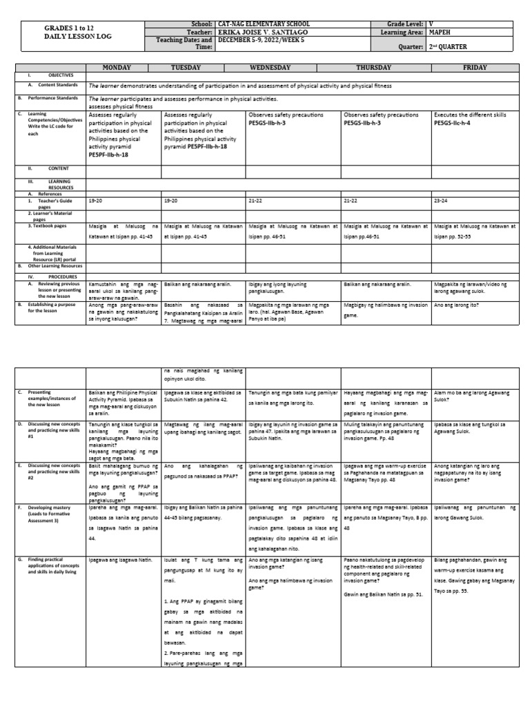 DLL Mapeh 5 Q2W5 | PDF