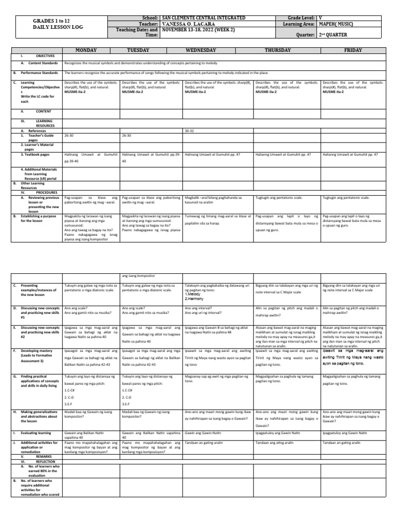 DLL-MAPEH-5-Q2W2 | PDF