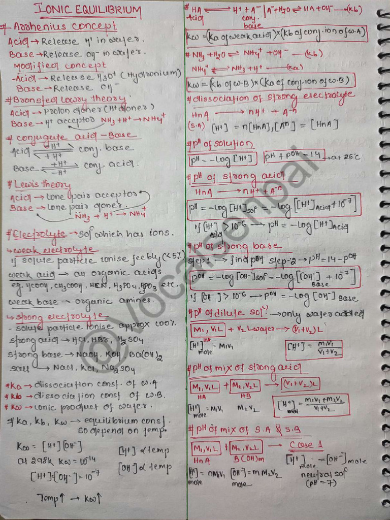 (NORMAL) IONIC EQUILIBRIUM QUICK REVISION SHEET CHEMISTRY | PDF