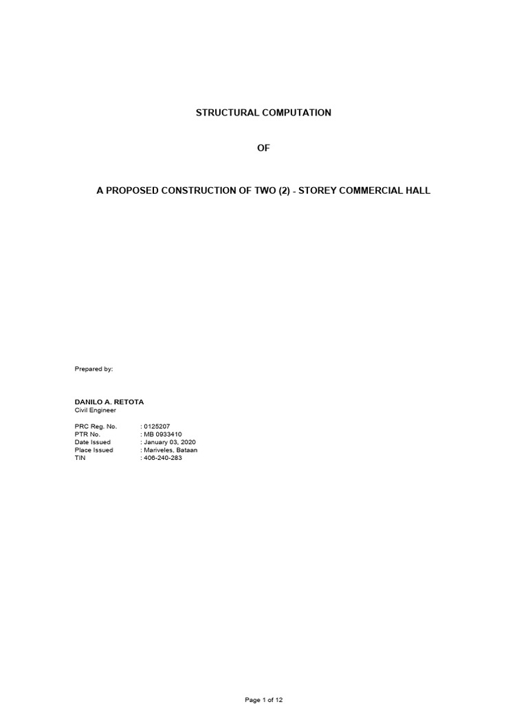 Structural-Computation-Analysis-TWO-2-STOREY-COMMERCIAL-HALL | PDF ... Structural-Computation-Analysis-TWO-2-STOREY-COMMERCIAL-HALL | PDF ...