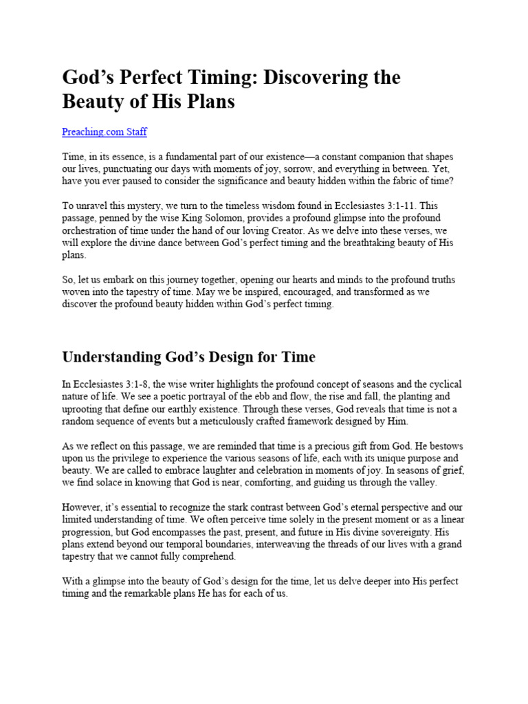 God's Perfect Timing: Discovering The Beauty of His Plans | PDF | God ...
