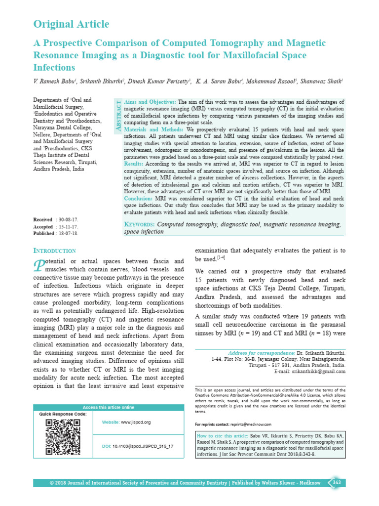 Comparison of Computed Tomography and Magnetic Resonance Imaging As A ...