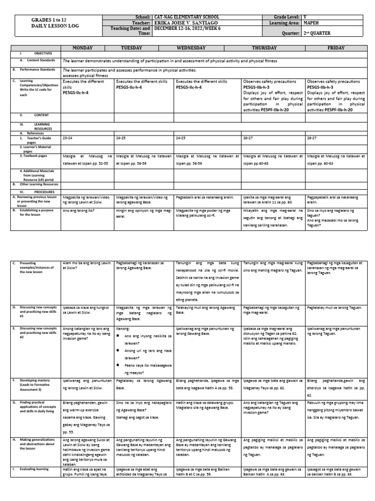 DLL-MAPEH-5-Q2W6 | PDF | Differentiated Instruction | Learning