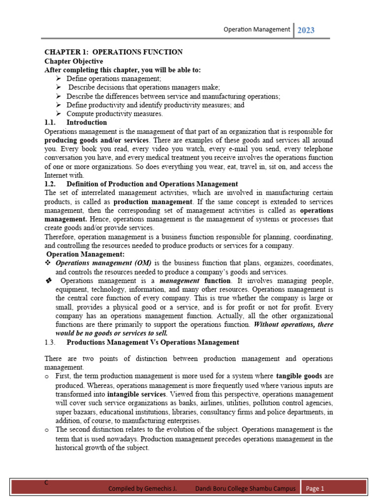 OM Chapter 1 Lecture Note 1 | Download Free PDF | Operations Management | Labour Economics