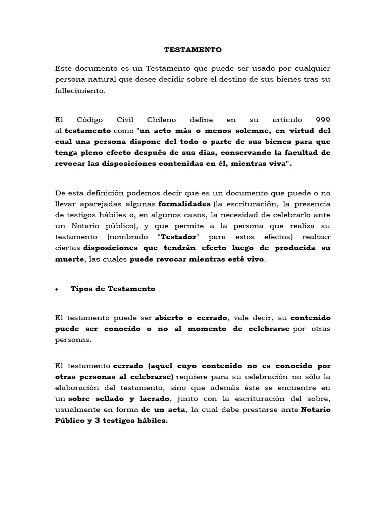 Testamento: Definición y Tipos | PDF | Albacea | Voluntad y testamento