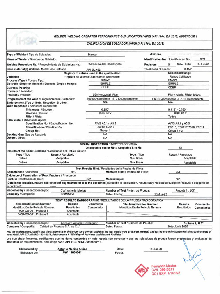 WPQ Api 1104 | PDF | Construcción | Soldadura