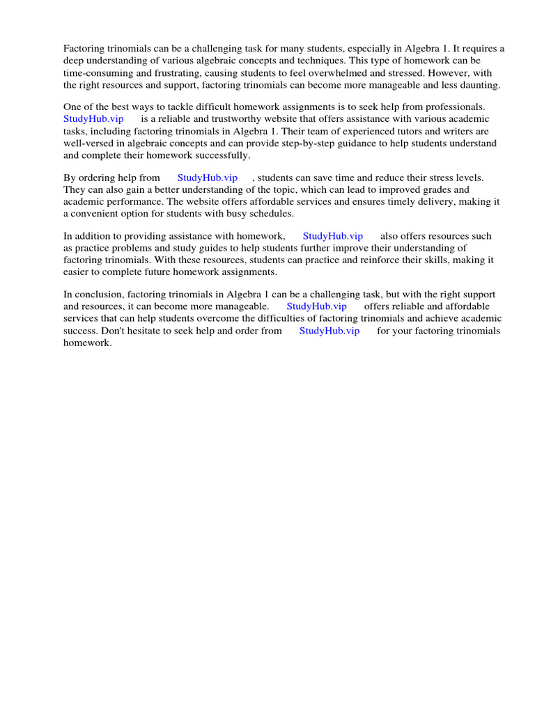 Factoring Trinomials Algebra 1 Homework | PDF | Factorization | Polynomial