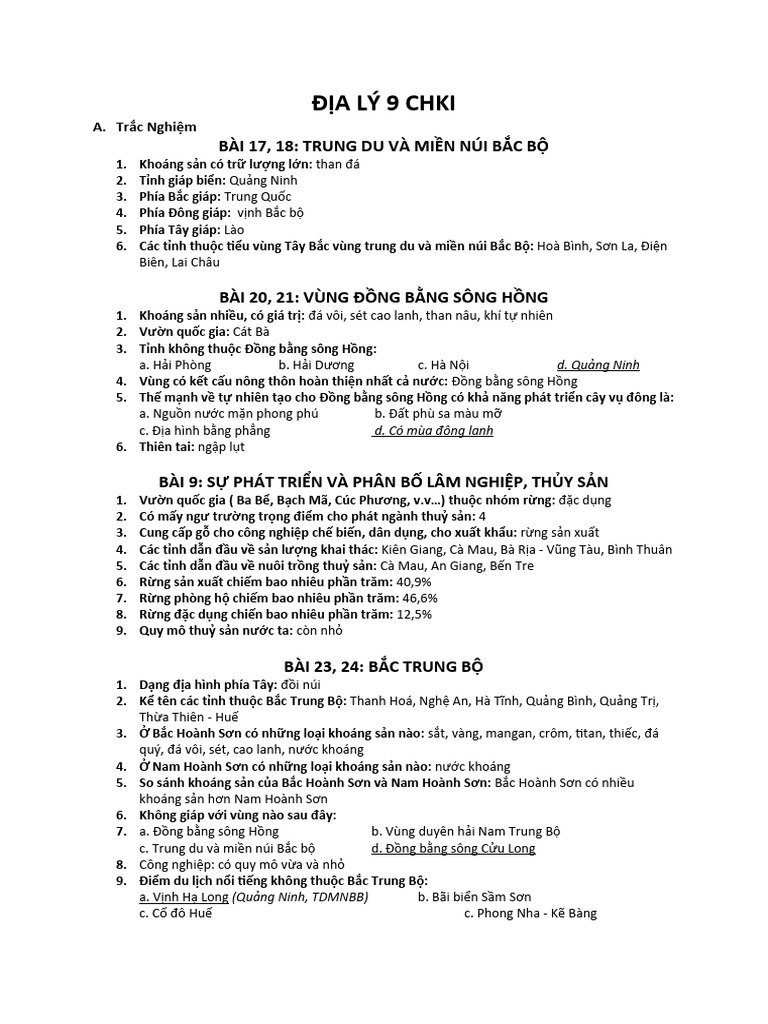 Địa 9 CHK1 | PDF