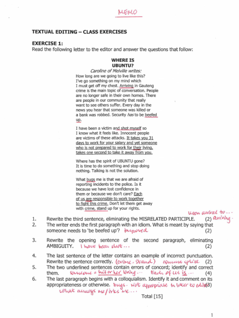 Textual Editing Exercises Memo | PDF Textual Editing Exercises Memo | PDF