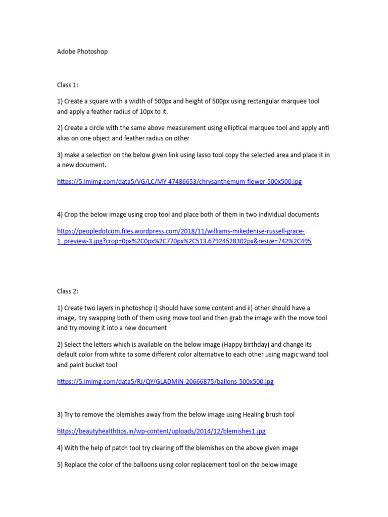 Photoshop Tasks | PDF | Adobe Photoshop | Image Editing