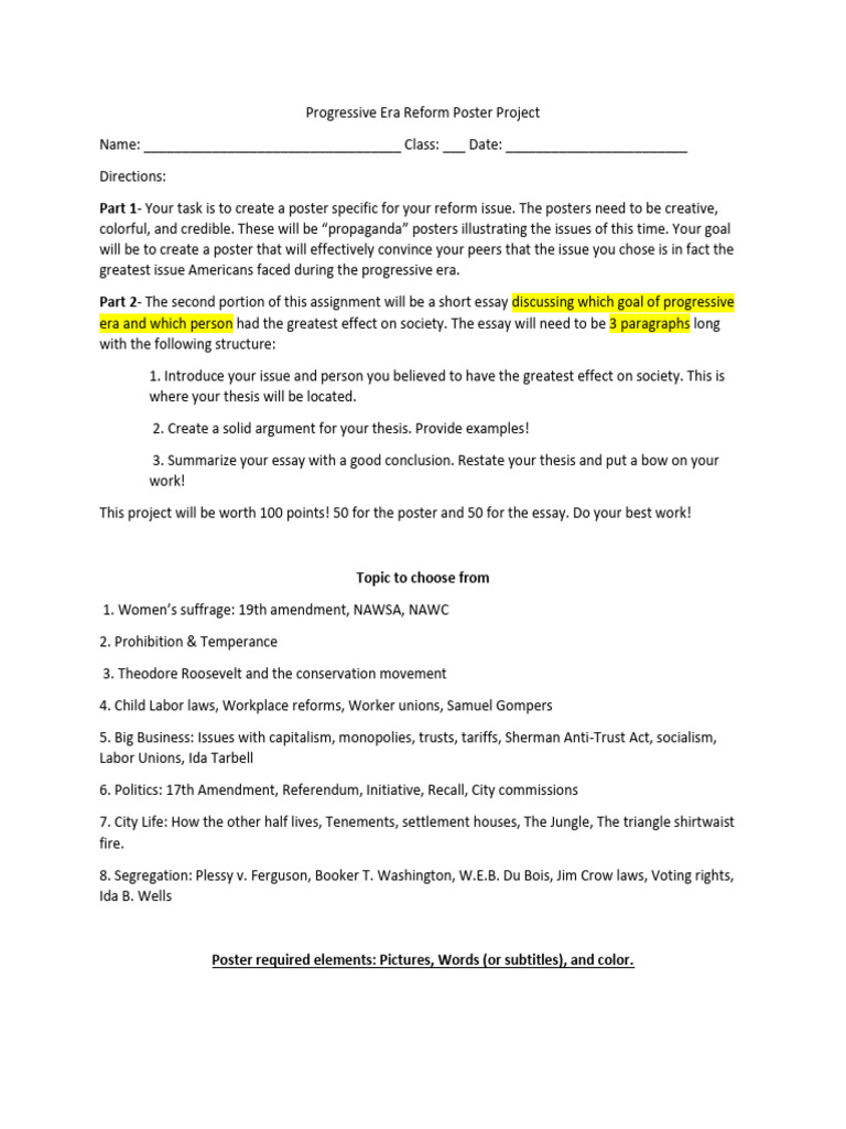 Progressive Era Reform Poster Project | PDF | Social Science