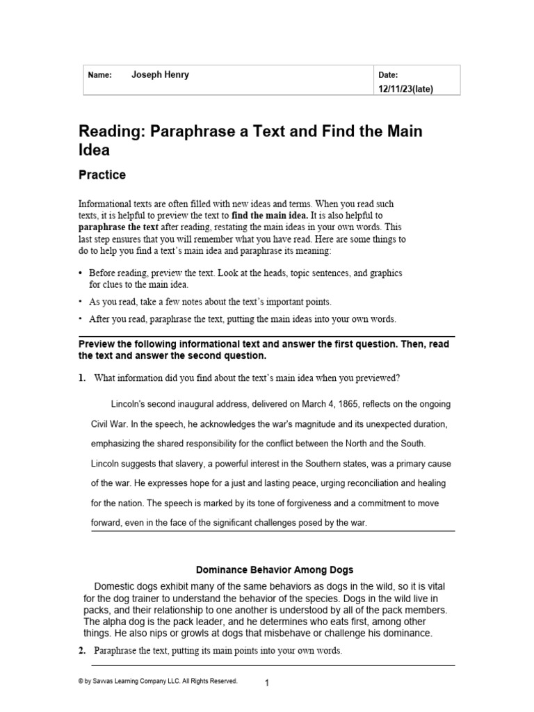 Paraphrasing A Text-1 | PDF | Dog Training | Dogs