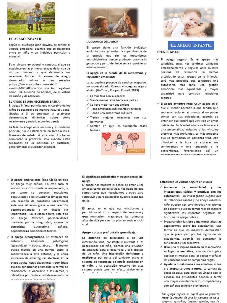 Triptico El Apego | PDF | Teoría de apego | Autoestima