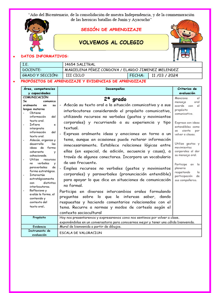 2º U1 S1 Sesion D1 Com Volvemos Al Colegio | PDF | Aprendizaje ... 2º U1 S1 Sesion D1 Com Volvemos Al Colegio | PDF | Aprendizaje ...