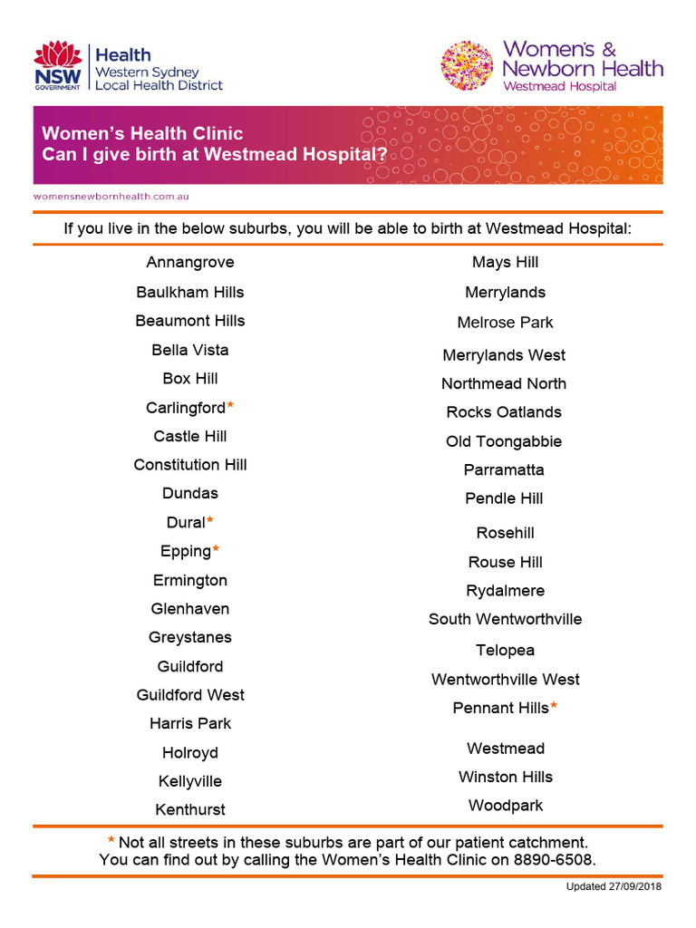 Westmead Hospital Maternity Catchment Areas | PDF