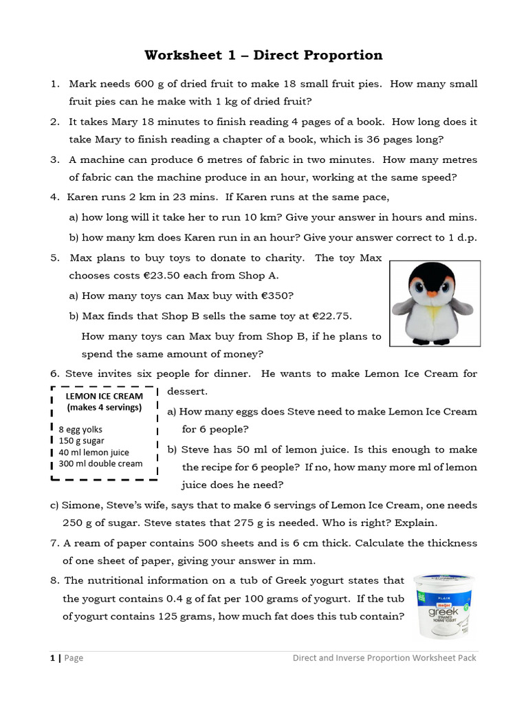 Direct and Inverse Proportion Worksheets Pack | Download Free PDF | Foods